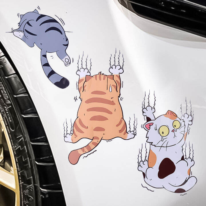 Universal Car Body Stickers Funny Pet Cat Stickers Scratches White Cat ...