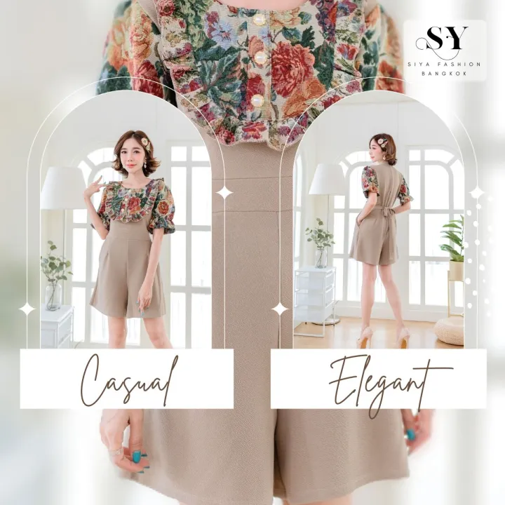 SIYA JS26 JUMPSUIT จั้มสูทผู้หญิง ผ้าทอสไตล์ฝรังเศษ (M34"-38") จั้มสูทออกงาน ชุดไปงานแต่ง ชุดออก ...