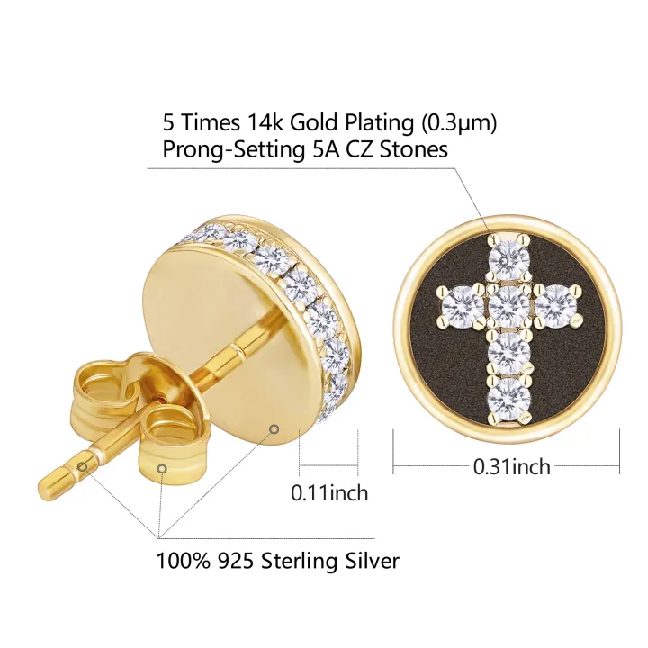 KRKC ต่างหูเม็ดเดี่ยวเคลือบทอง14K ประดับหิน CZ 925เงินสเตอร์ลิงทรงกลม | Lazada.co.th