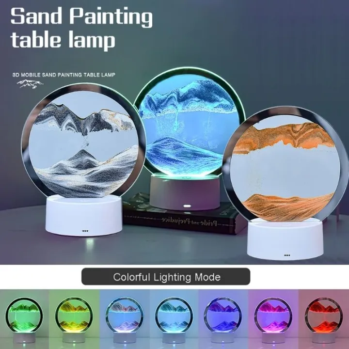 USB 3D Colorful Sand Painting Table Lamp Moving Sand Painting Hourglass ...