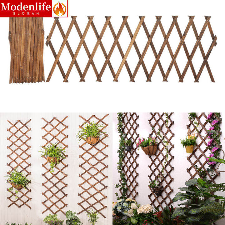 [Modenlife] Retractable Expanded Wooden Garden Fence Panel Ivy Planter ...