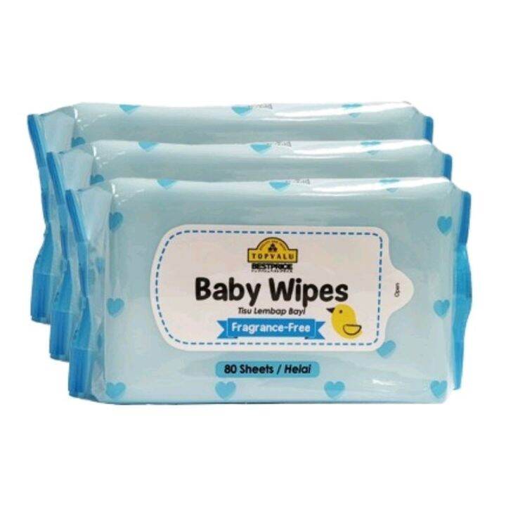 Topvalu Baby Wipes / Wet Tissue 1 Pack 80 Sheets / Fragrance Free / Unscented / Tisu Lembab Bayi ...