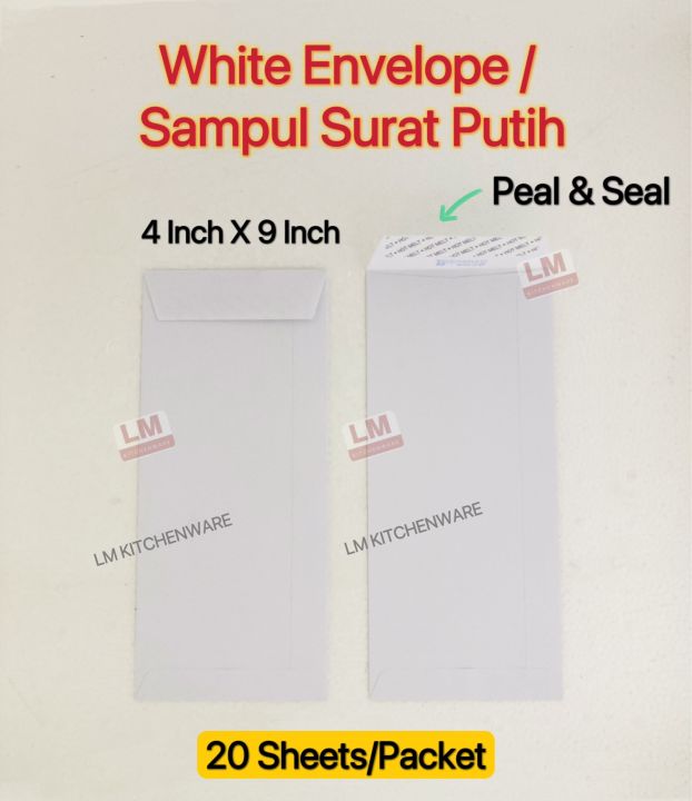 WHITE ENVELOPE / SAMPUL SURAT PUTIH / PEAL & SEAL ENVELOPE PUTIH (4” X ...