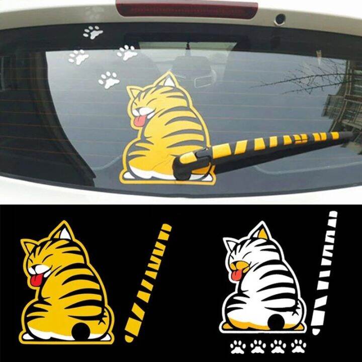 Funny Cat Car Stickers Moving Tail Rear Windshield Cartoon Reflective ...