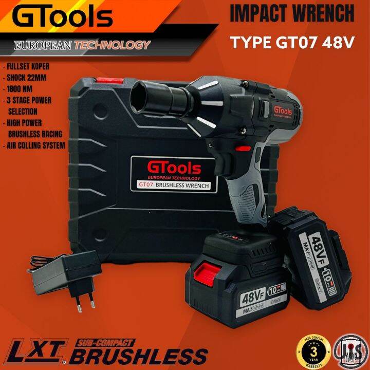 IMPACT PEMBUKA BAUT GT07 GTOOLS 1800NM 48V 2 BATERAI BUKA BAUT MOBIL TRUCK MOTOR | Lazada Indonesia