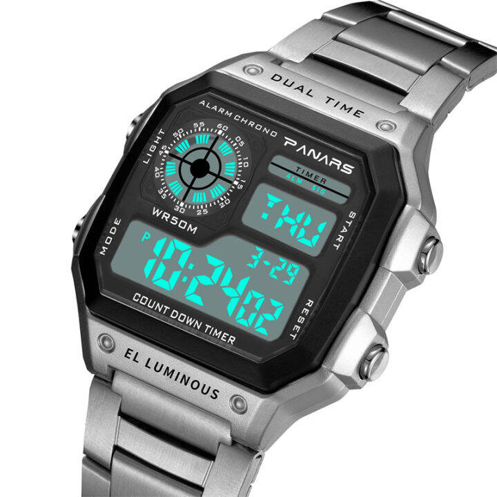 SYNOKE Men Watch Waterproof Metal Strap Digital Watch Electronic Clock ...