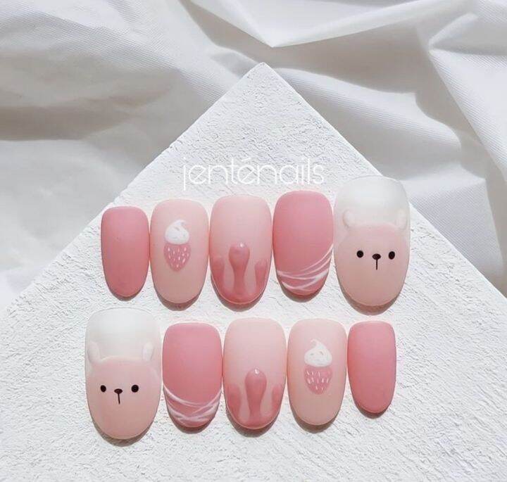 nailbox thiết kế vẽ tay hoạ tiết đáng yêu màu hồng form tròn | Lazada.vn
