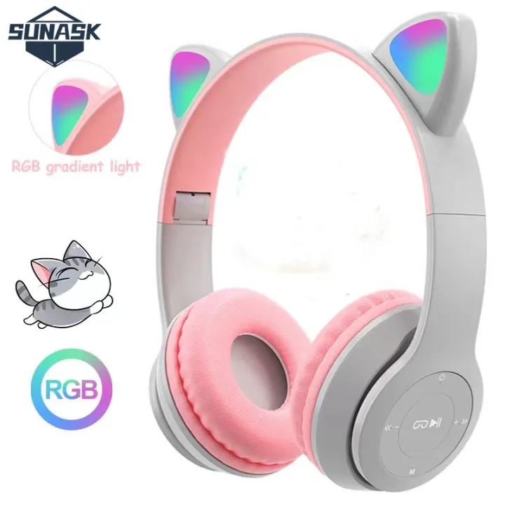 Sunask Headset Bluetooth Wireless Cat Headsets Cute Gift Headphone With ...