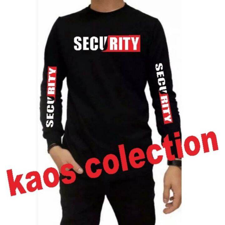 kaos distro kaos lengan panjang kaos security tulisan tangan merah putih dada tulisan merah ...