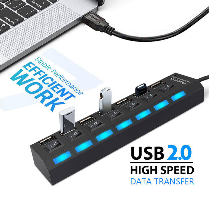 USB HUBตัวเพิ่มช่องUSB2.0ฮับUSB7ช่อง ฮับยูเอสบี7พอร์ตUSB Switch High ...
