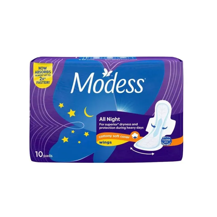 Modess Sanitary Pads All Night Cottony Soft with Wings 10 pads ( Set of ...
