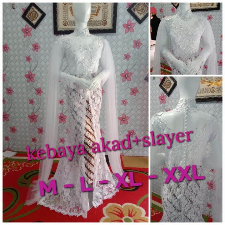kebaya akad nikah + slayer/kebaya pengantin modern/gaun kebaya | Lazada ...
