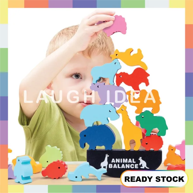 Montessori Wooden Animal Stacking Balancing Interlock Building High ...