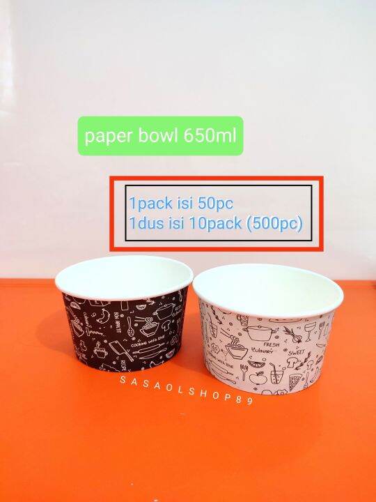 paper bowl 650ml tanpa tutup mangkuk mangkok kertas pesta sekali pakai ...
