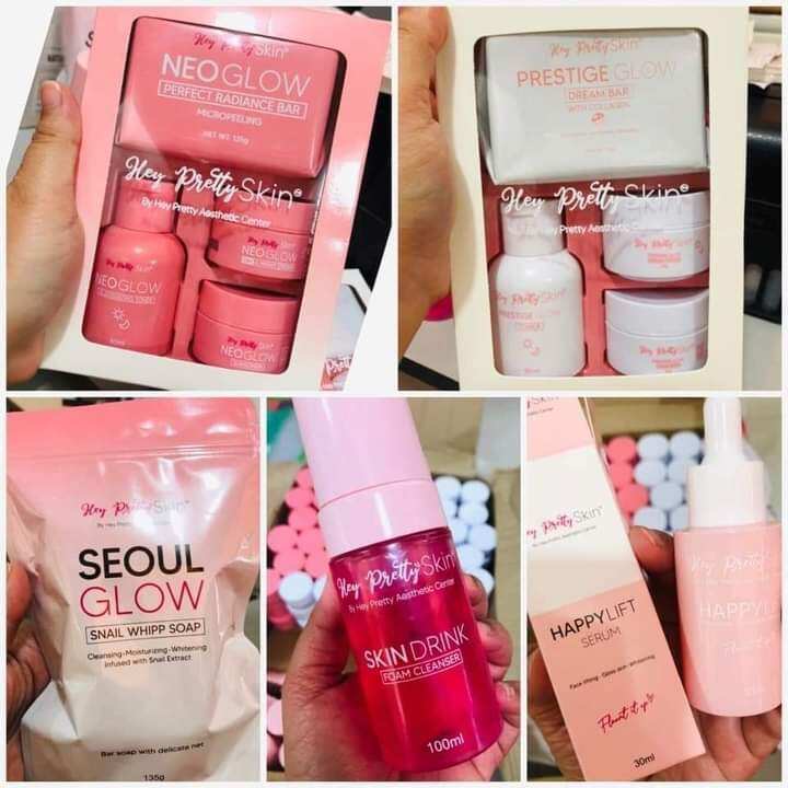hey pretty skin neo glow,prestige glow,snail whipp soap,skindrink ...