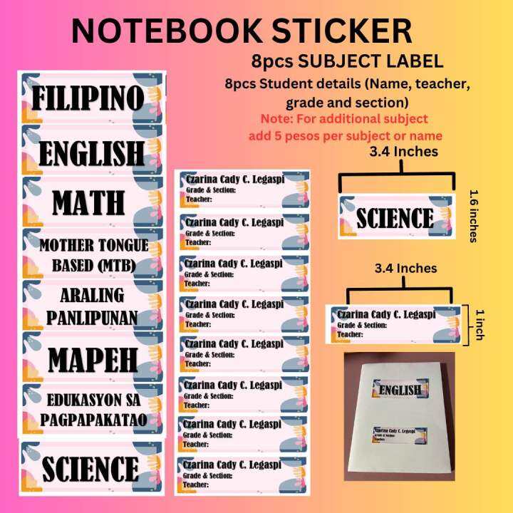 BACK TO SCHOOL NOTEBOOK STICKER LABEL (Name and Subject) | Lazada PH