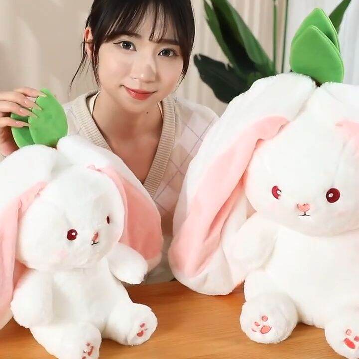 Boneka kelinci strawberry wortel mainan viral flip lucu mewah telinga ...