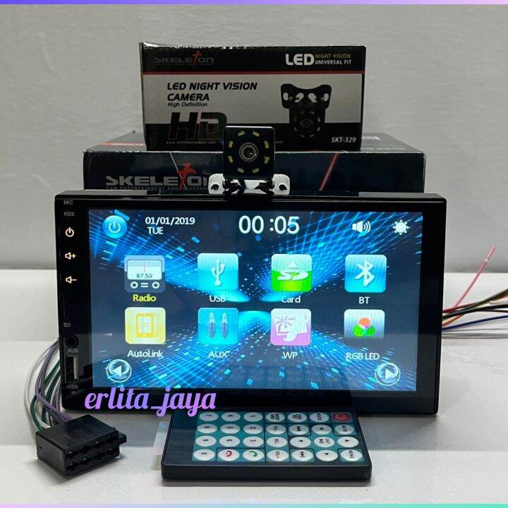 TAPE MOBIL DOUBLE DIN MP5 SKELETON HEAD UNIT SKT -8197 7 INCH BONUS CAMERA MUNDUR SKELETON ...