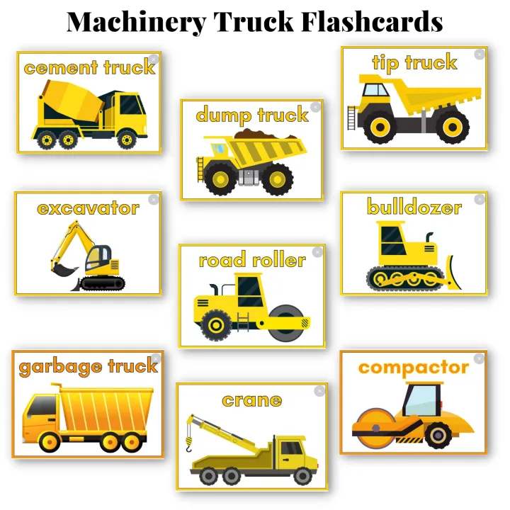 Machinery Truck Flashcards, Educational Laminated Flashcards for kids ...