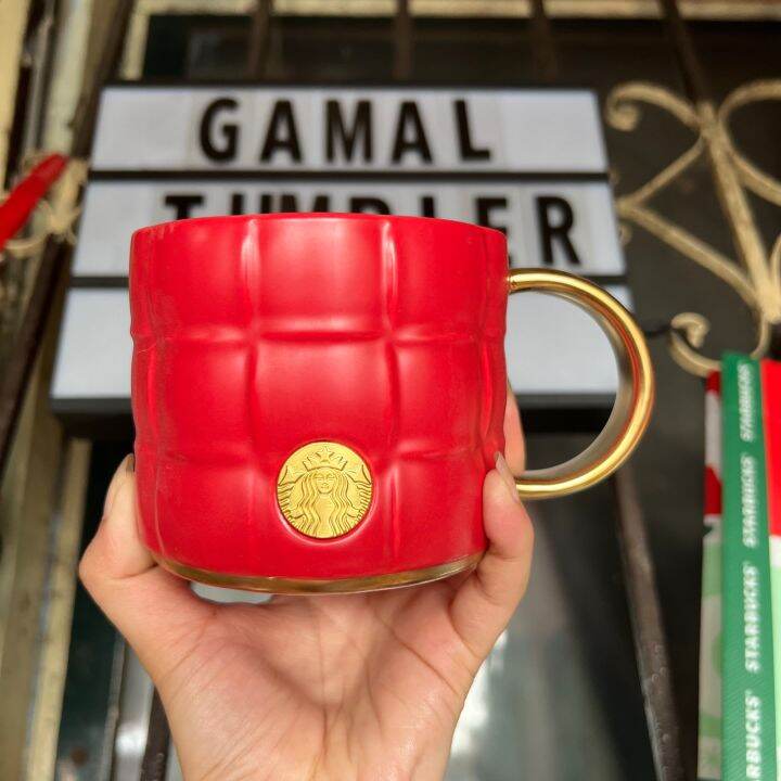 Starbucks Ceramic Square Cut Embossed Red Mug 330 ml with box | Lazada PH