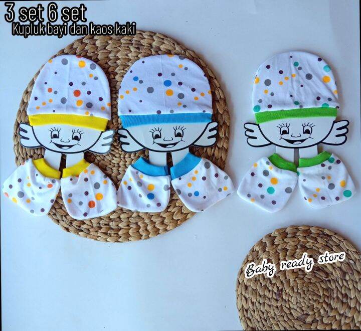 Topi Set Bayi 3 Set 6 Set Kupluk Bayi Dan Kaos kaki Bayi Baru Lahir ...