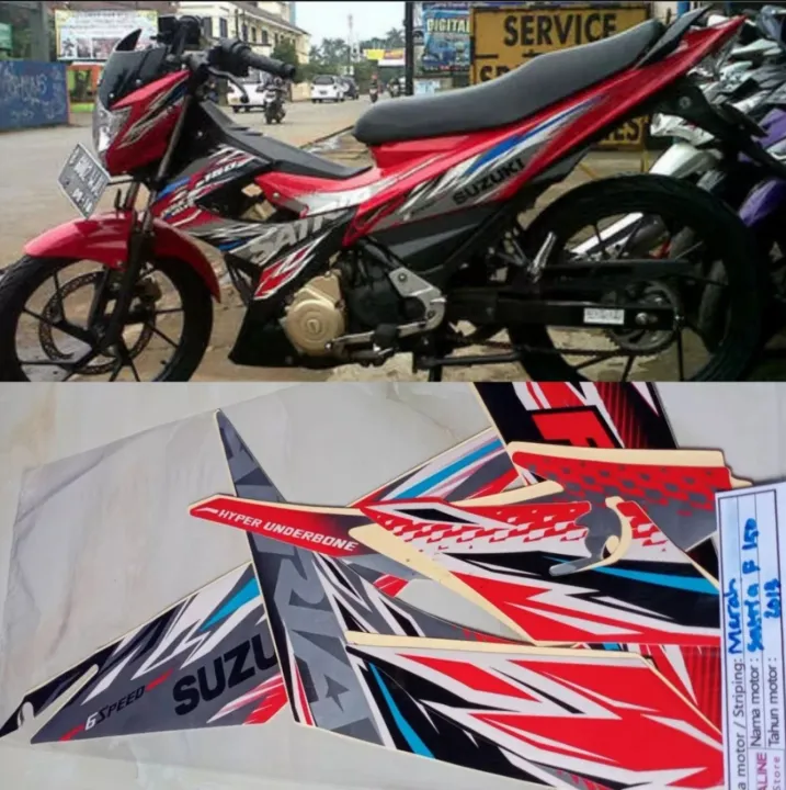 stiker motor satria fu new pachelift warna merah | Lazada Indonesia