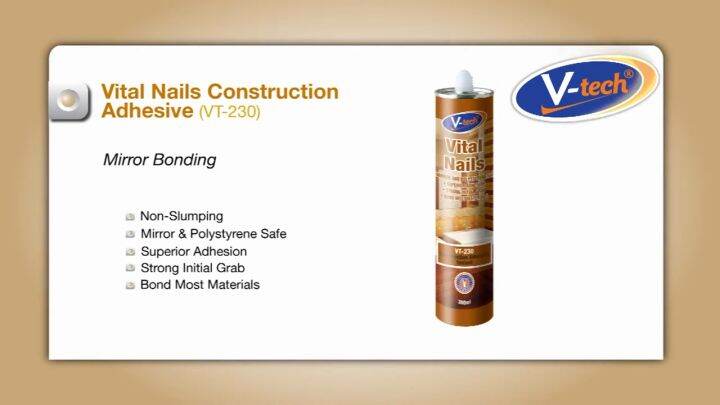 V-TECH VITAL NAILS CONSTRUCTION ADHESIVE SEALANT VT230 (WOOD SKIRTING BONDING MIRROR ONTO ...