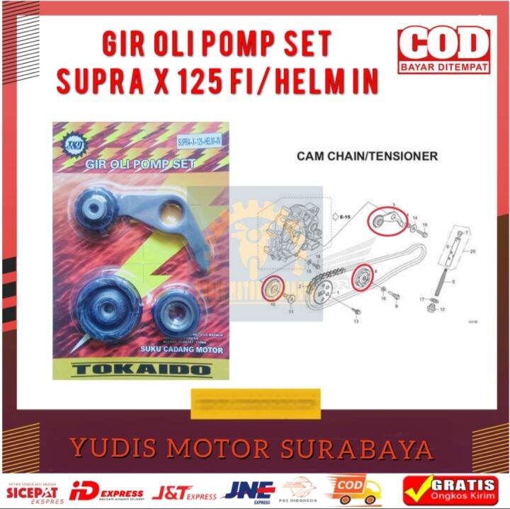 Tokaido gir pompa oli set-karet roll kamprat-keteng New Supra x 125 Fi ...