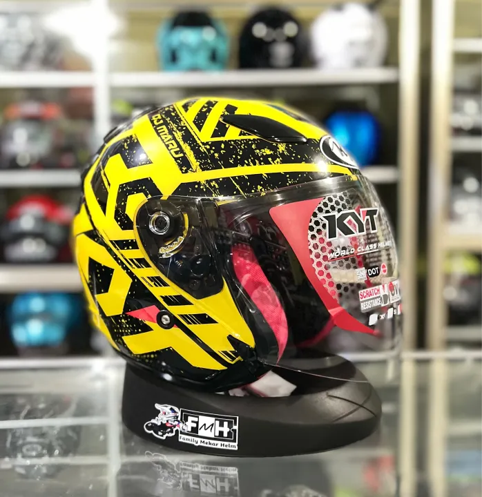HELM KYT DJ MARU MOTIF SERIE 16 YELLOW/BLACK HELM HALF FACE ORIGINAL KYT | Lazada Indonesia