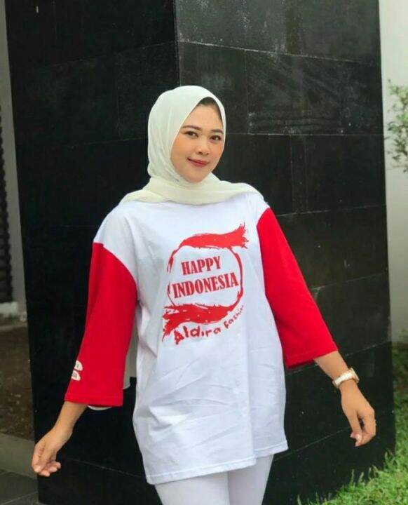 kaos kemerdekaan aldira oversize merah putih / kaos merdeka merah putih ...