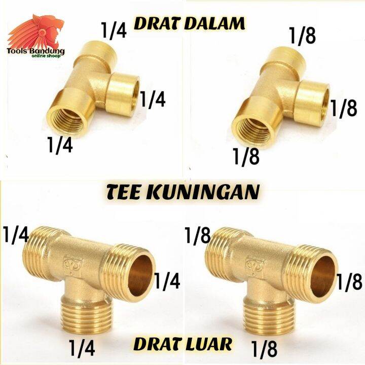 Neppel T / Tee Sambungan Pipa Kompresor Tiga Cabang / Tee Kuningan Drat ...