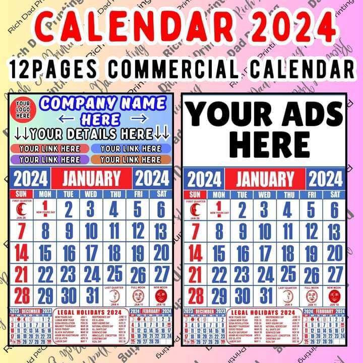 2024 COMMERCIAL CALENDAR CUSTOMIZED BULK/ RETAIL | Lazada PH