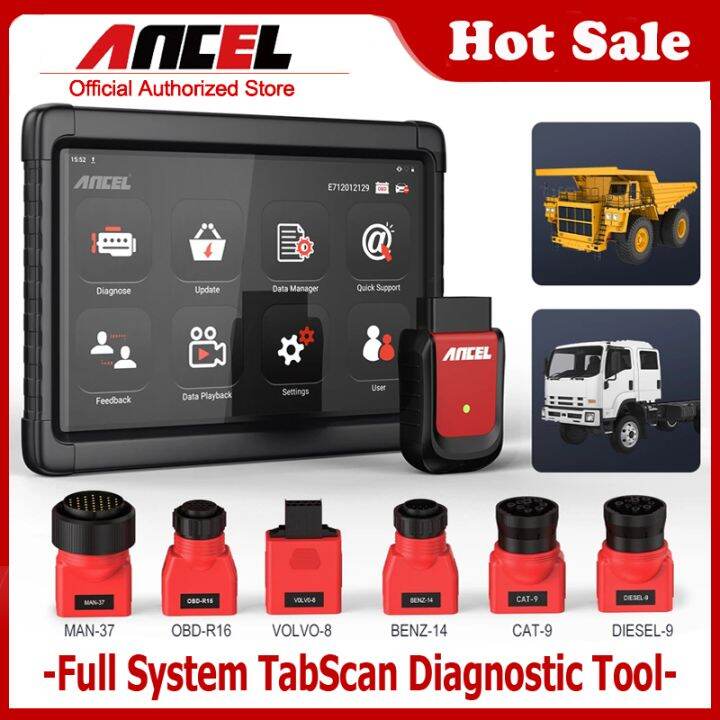 ANCEL X7 HD Heavy Duty Truck Diagnostic Tools Excavator HOBD All System ...