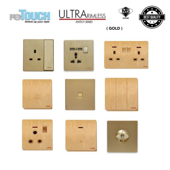 [Sirim] [Gold] reTouch Ultra Rimless switches & socket 1/2/3/4 gang 13A ...