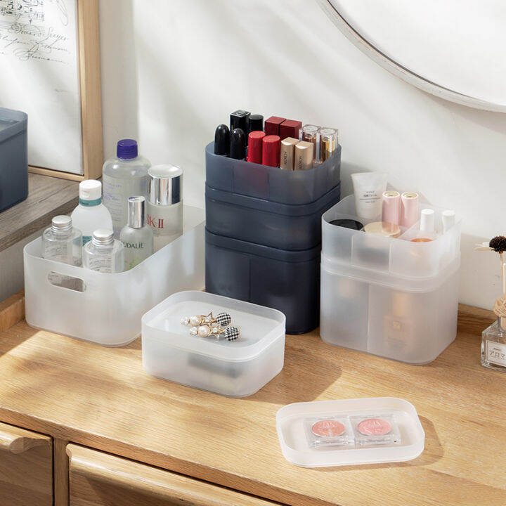 Jujia Jia กล่องเก็บเครื่องสำอางแบบสองช่องกล่องเก็บของพลาสติกสีล้วนพร้อม ...