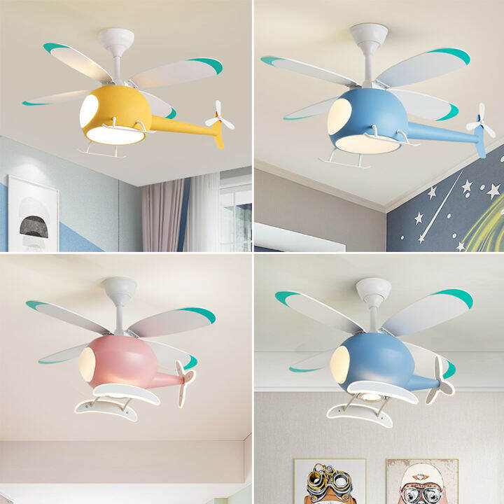 Children's Room Fan Lamp Boys Girls Helicopter Ceiling Fan Lights ...