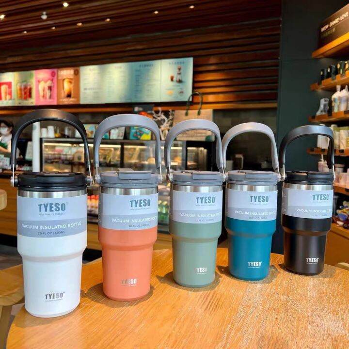 TYESO Insulated Vacuum Tumbler Stainless Steel Mug Water Bottle with Straw Handle 600ml 750ml ...