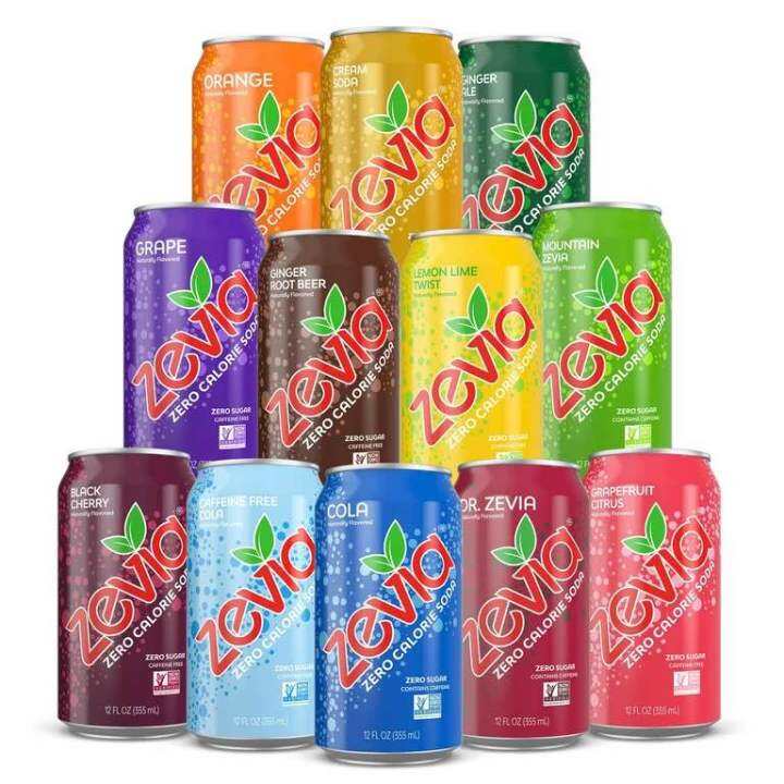 Zevia Zero Calorie Soda / Zero Sugar | Grape | Orange | Creamy Root Beer | Ginger Ali | Black ...