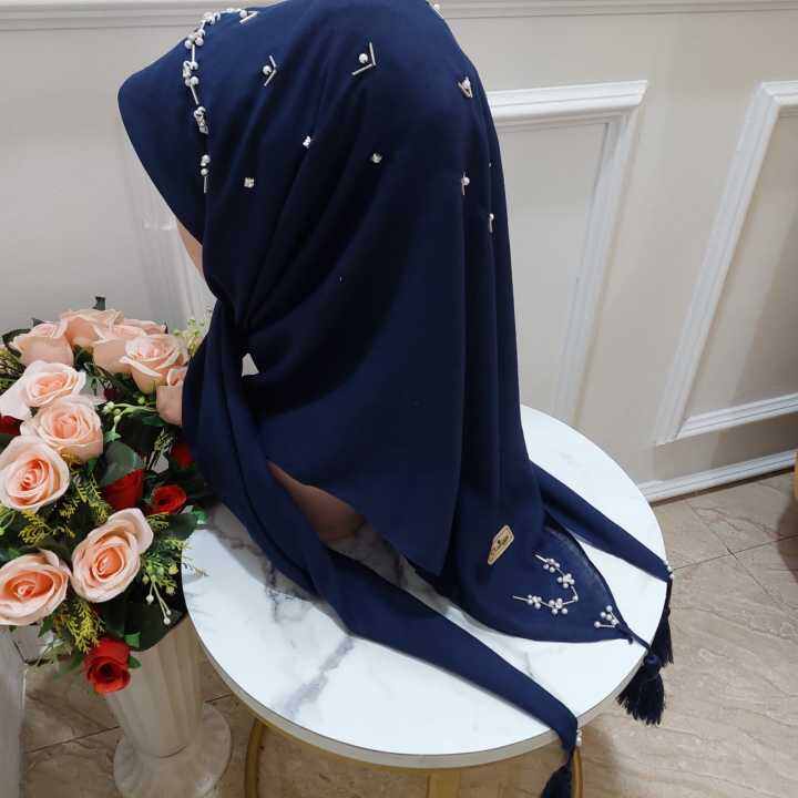 JILBAB SEGIEMPAT PAYET BANDO CLARISSA HIJAB MANIK TASEL VOAL PREMIUM ...
