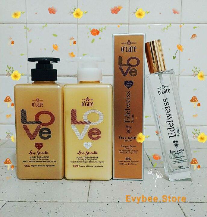 O Care Love Smooth Shampoo 500ml+Love Smooth Treatment 500ml+Edelweiss ...