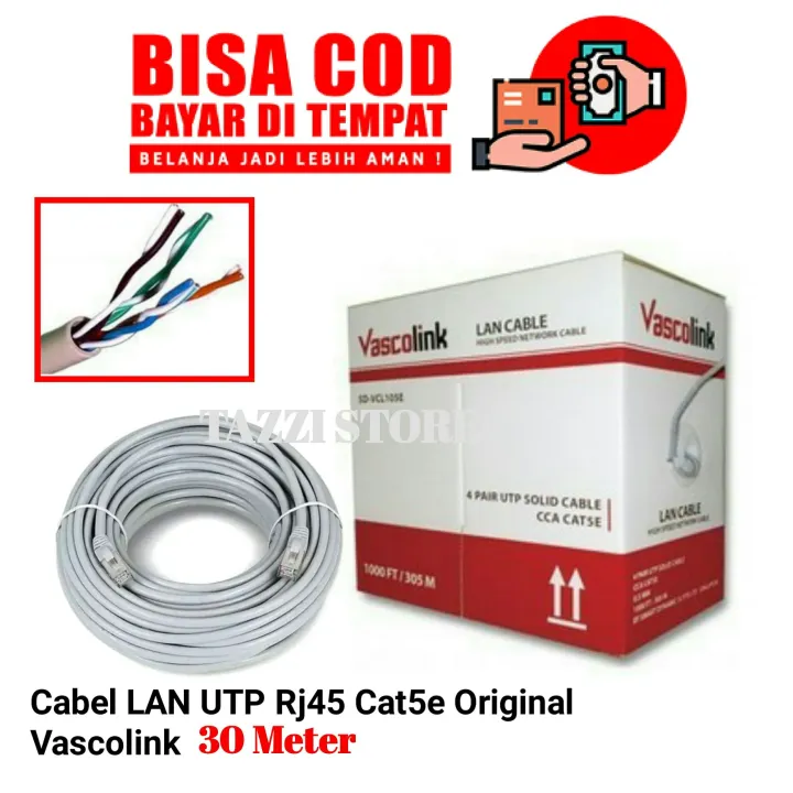 Kabel LAN UTP Rj45 Cat5e Original Vascolink. 30 Meter.Siap Pakai Anti ...