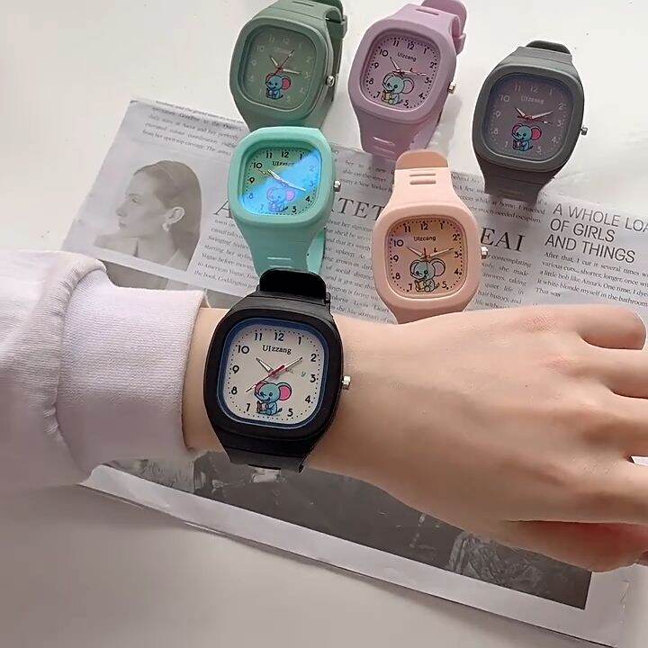 Boys and Girls Anti-fall Watch Cute Square Watch Quartz Watch Luminous ...