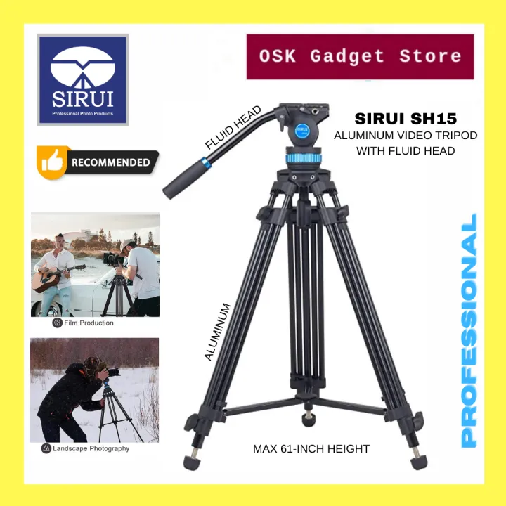 Sirui SH15 Professional Aluminum Video Tripod With Fluid Head | Max ...