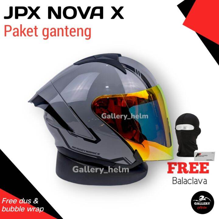 HELM JPX NOVA X SEMI MOTIF GREY GLOSSY | HELM HALF FACE DOUBLE VISOR ...