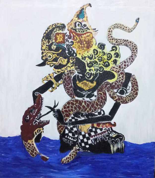 Lukisan Wayang Bima/Werkudara/Ular Naga/MelawanUlardiAir/Lukisan cat ...