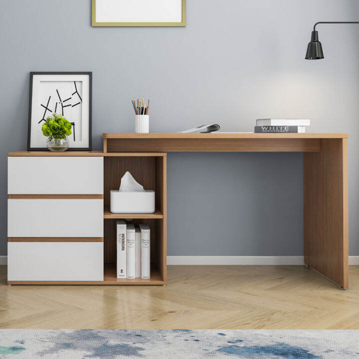 Yi Zhuo L-Type Computer Desk Wood Color Corner Retractable Desk Simple ...