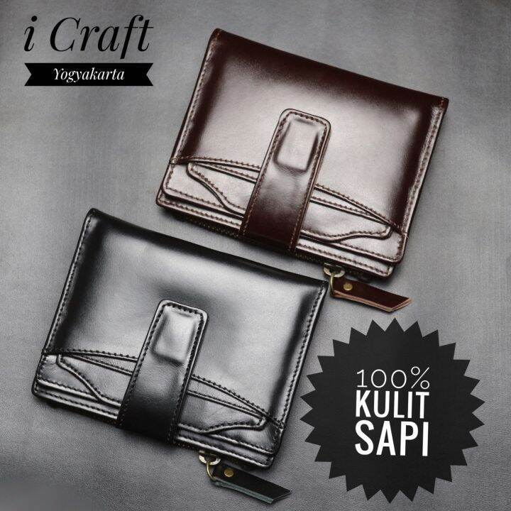 Dompet Kulit Sapi Zipper Kancing Pria Wanita Kulit Sapi | Lazada Indonesia