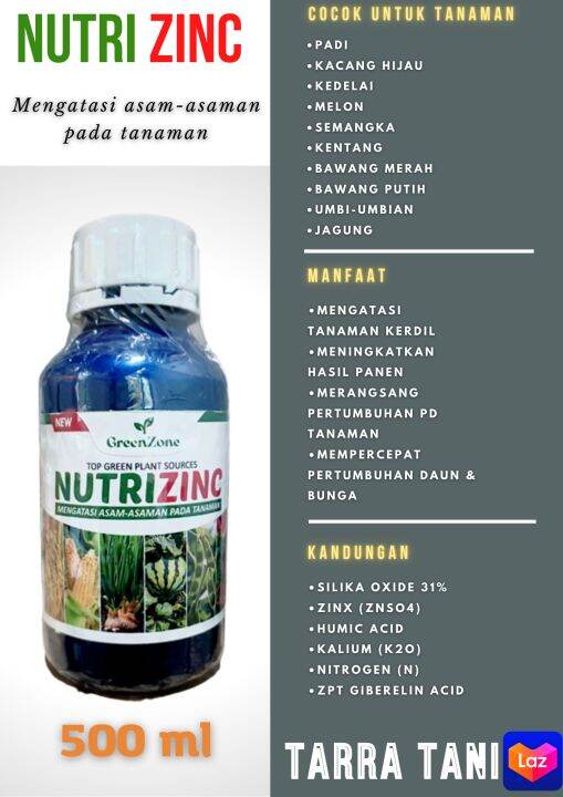 NUTRIZINC Pupuk Nutrisi Plus Mengatasi Asam-Asaman Tanaman Padi Tidak disukai Tikus | Lazada ...