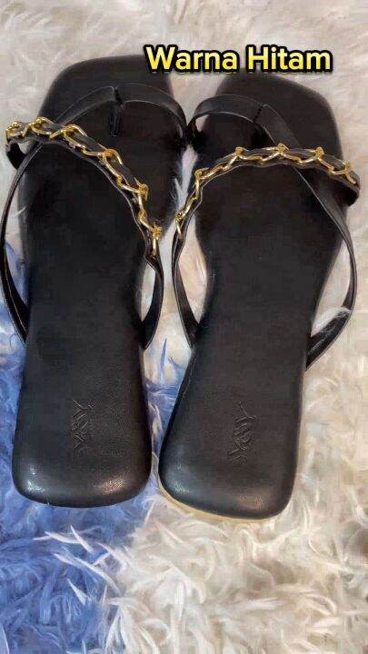YNY Sandal teplek anti licin JEPIT unik flatform korea hiasan rante gold mewah terbaru kekinian ...