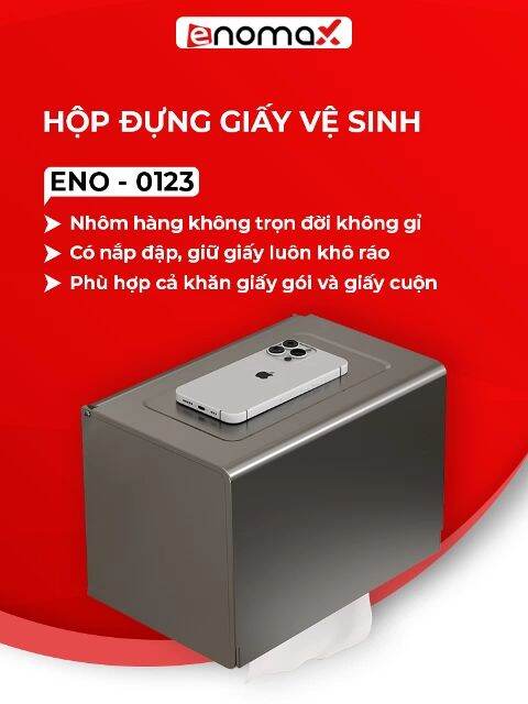 Hộp đựng giấy vệ sinh Enomax dán tường trong phòng tắm, chất liệu Nhôm ...
